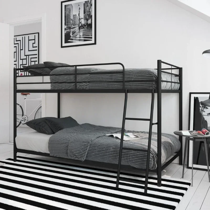 Litera junior de perfil bajo doble sobre doble, cama negra para niños ...