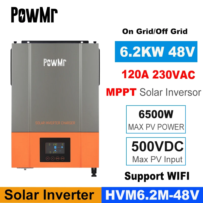Powmr On Grid/off Grid Solar Inverter 6200w 48v 230 Mppt 120a Solar Charger Max Pv Power 6500w ...