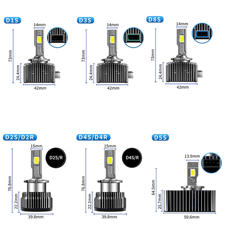 D5S LED Car Headlights Bulbs Turbo Lights D1S D2S/D2R D4S/D4R D8S D3S ...