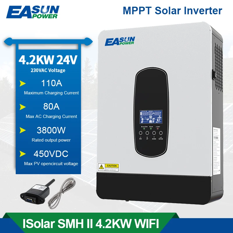 EASUN 4.2K MPPT Solar Inverter 24V 220V Pure Sine Wave Off Grid Hybrid Inverter 110A Solar ...
