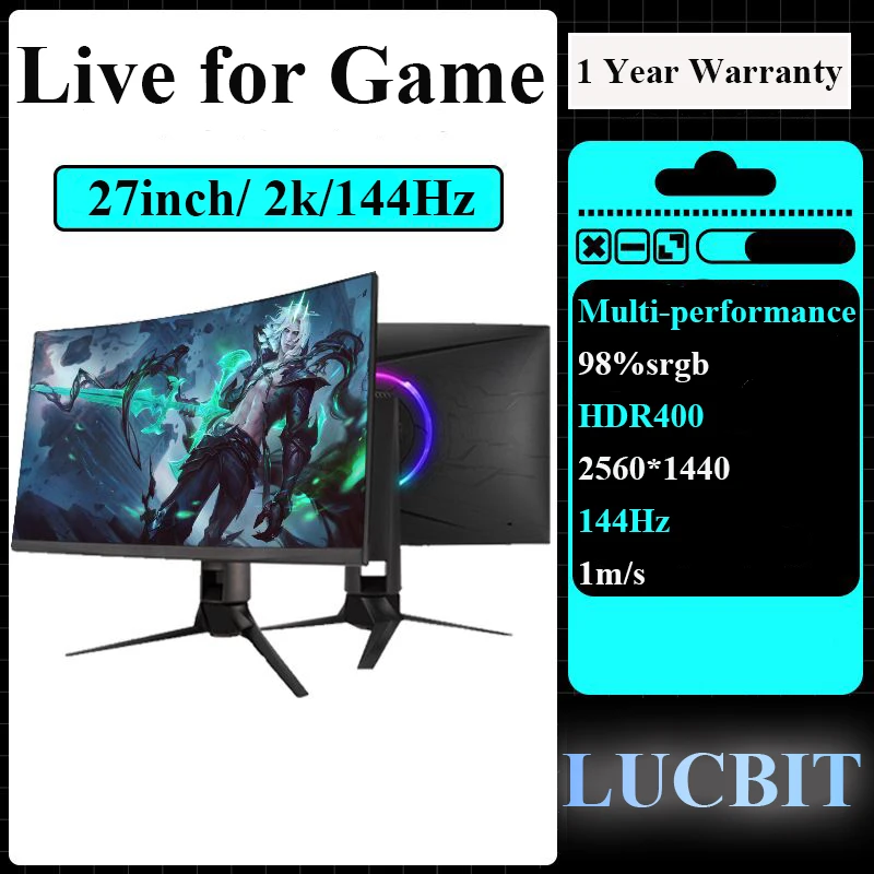 LUCBIT Gamer Monitors 27 24inch 2K 144 100hz 1MS Curved Screen for Desktop Display