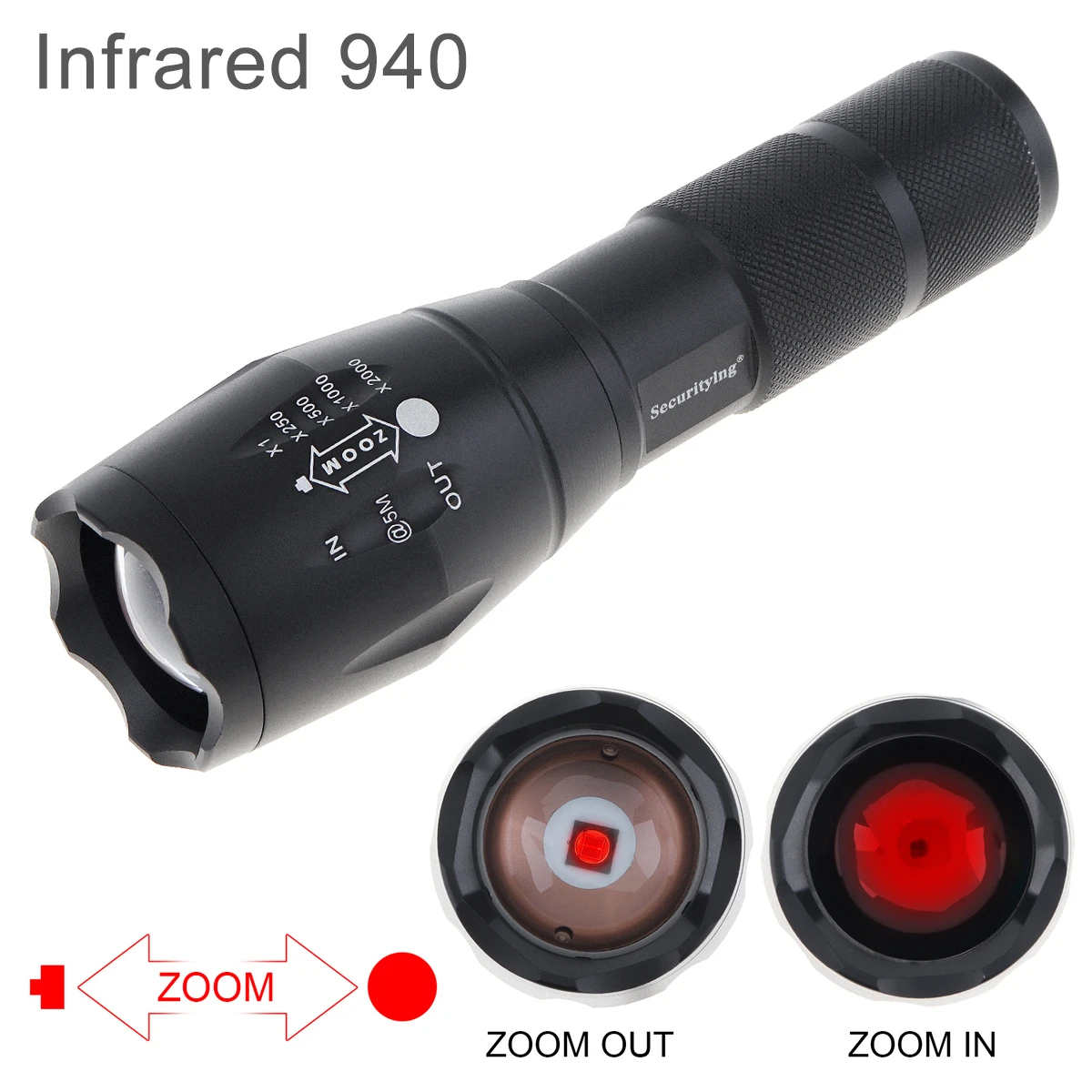 LED Tactical IR Flashlight 1000 Lumen Zoomable Focus 940nm 850nm Torch Infrared Light Hunting ...