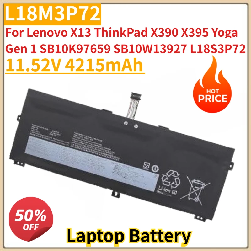 New L18L3P72 L18M3P72 Laptop Battery 11.52V 4215mAh for Lenovo X13 ...
