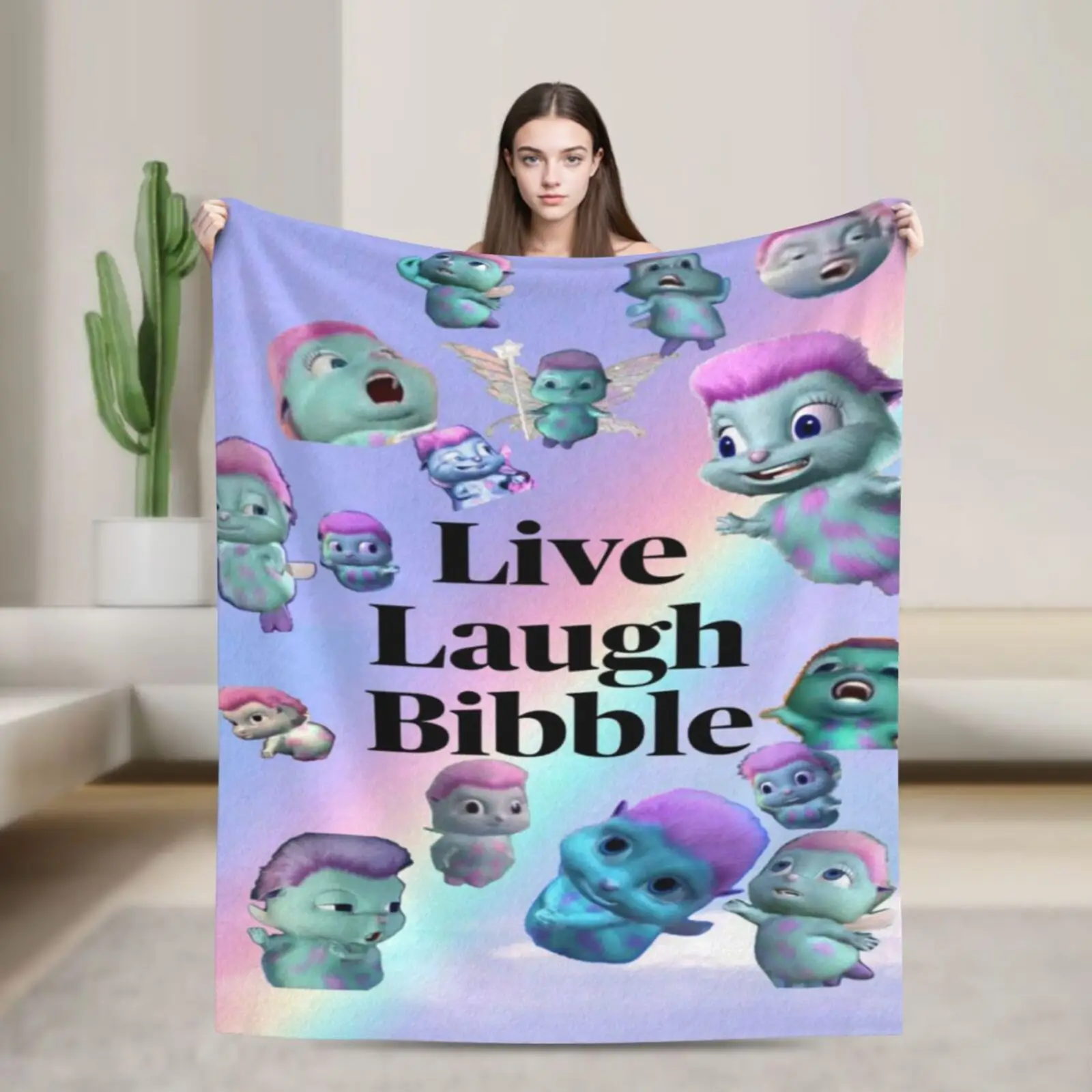 Live Laugh Bibble Cozy Flannel Throw Blanket For Living Room, Cute ...