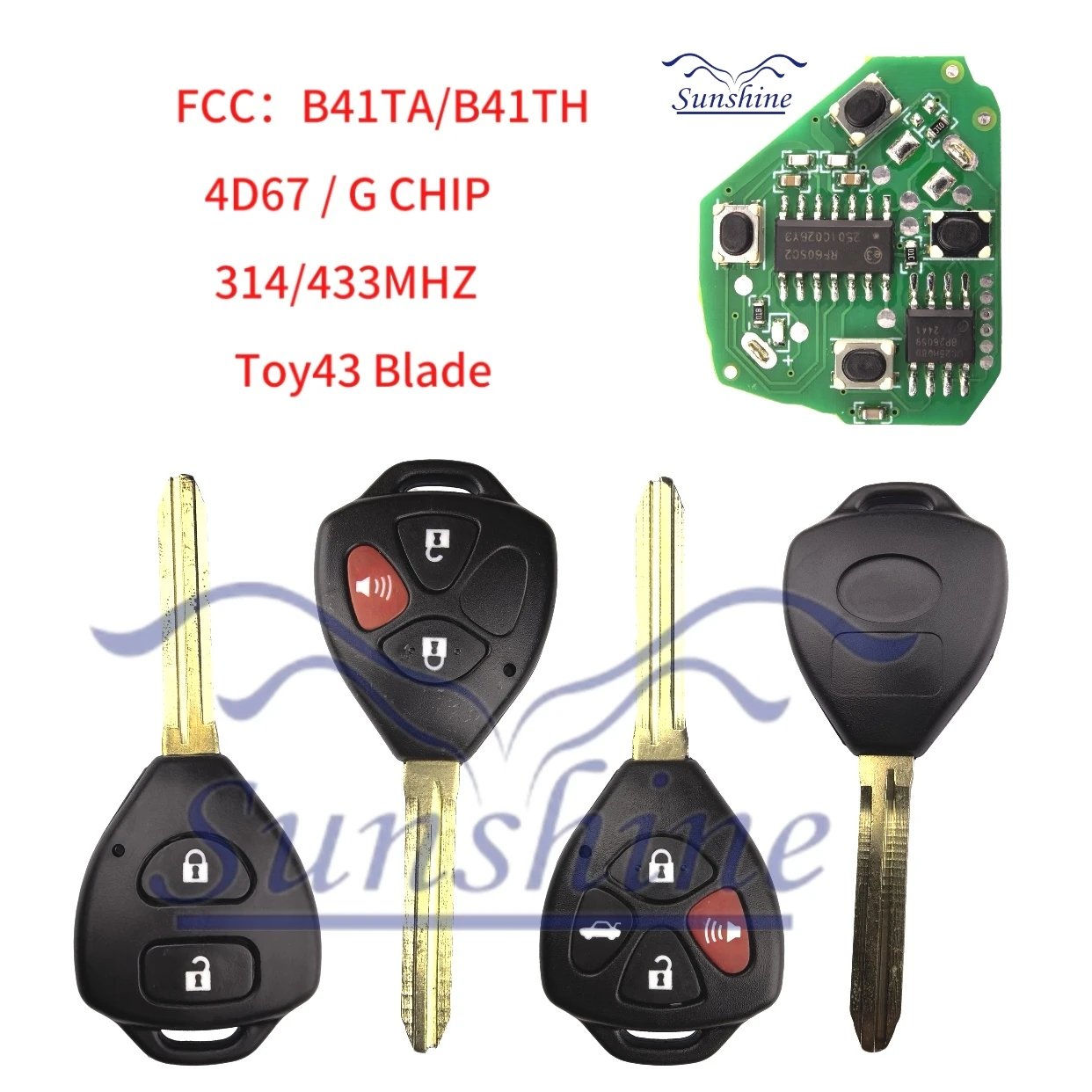 Sunshine 2/3/4BT 314.3/433Mhz 4D67 G Chip Remote Car Key For Toyota ...