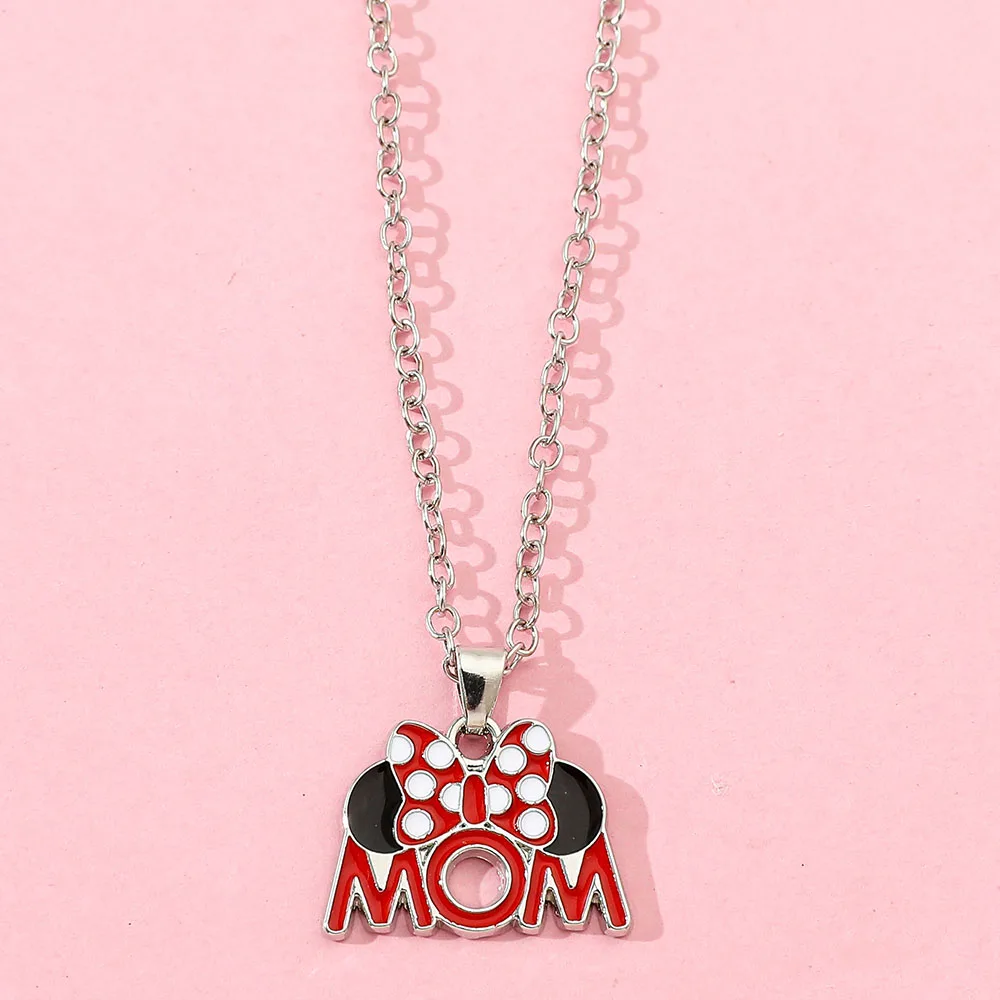 Disney-Cartoon-Mickey-Minnie-Mouse-Necklace-MOM-Letter-Bow-Pendent-Link ...