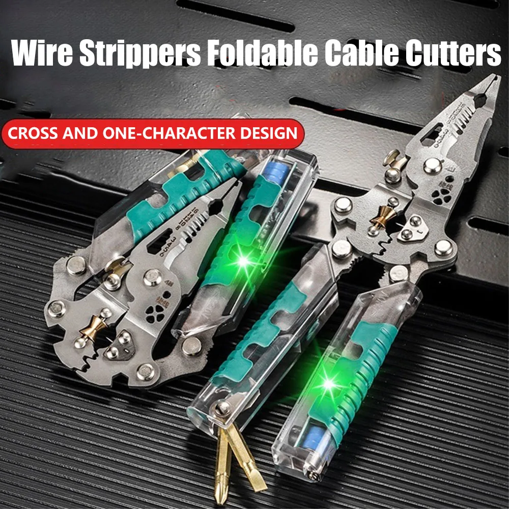 Foldalbe Wire Stripping Pliers Voltage Testing Cable Cutting Crimping ...