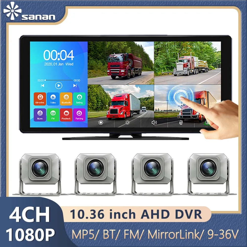 SANAN 10.36 " 4 Channels Touch Split Screen Car 1080P MP5 Recorder ...