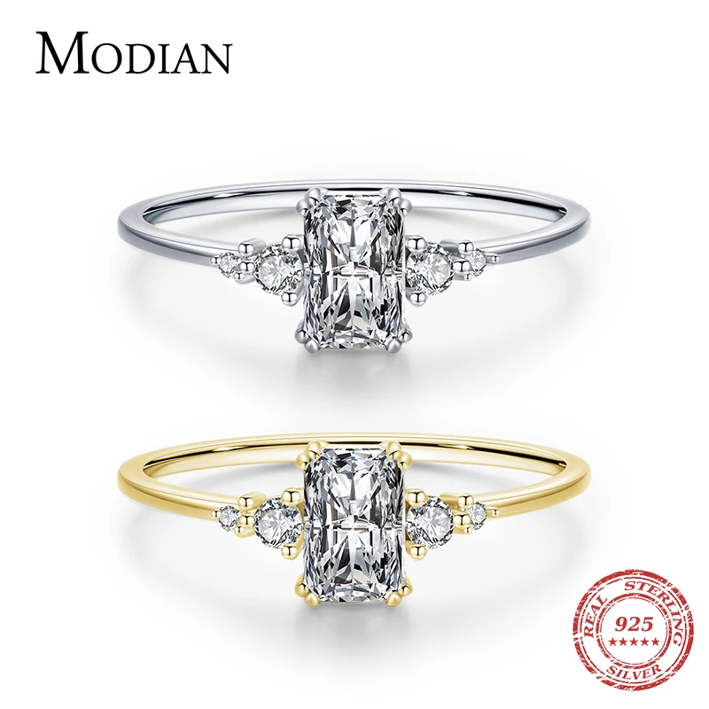 Modian Rectangle Dazzling Ring Solid 925 Sterling Silver Clear Cubic ...