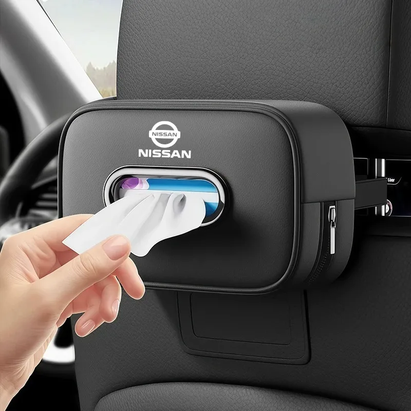 Leather Car Tissue Box Holder Back Seat Multi Storage Bag For Nissan ...