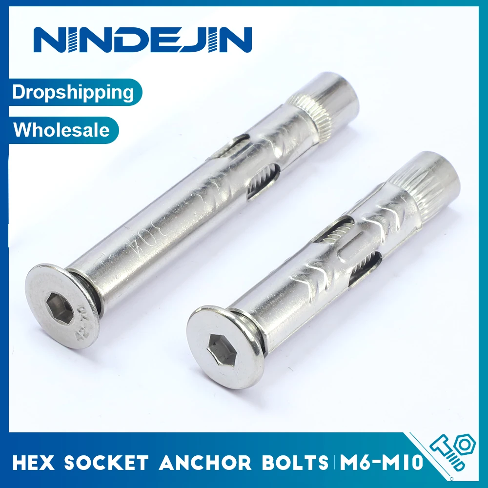 NINDEJIN 1-5pcs Hex Socket Flat Head Expansion Anchor Bolt M6 M8 M10 ...