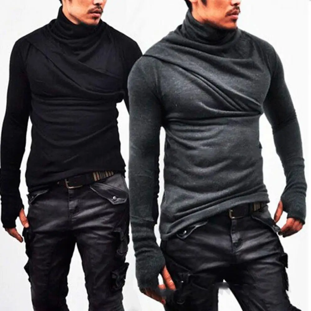 Spring Autumn Men Top Slim Fit Casual Men Pleated Collar Shirt Stretchy ...