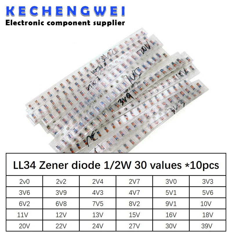 LL34 SMD Zener diode package 1/2W 2v-39v 30 values *10pcs=300pcs ...