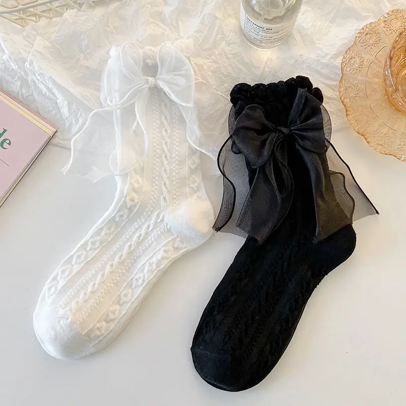 Lolita-Bow-Lace-Socks-for-Girls-Japanese-Black-White-Ruffle-JK-Sock ...