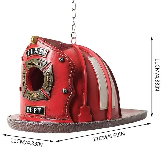Charming Decorative Bird House Resin Firefighter Hat Shape Hanging ...
