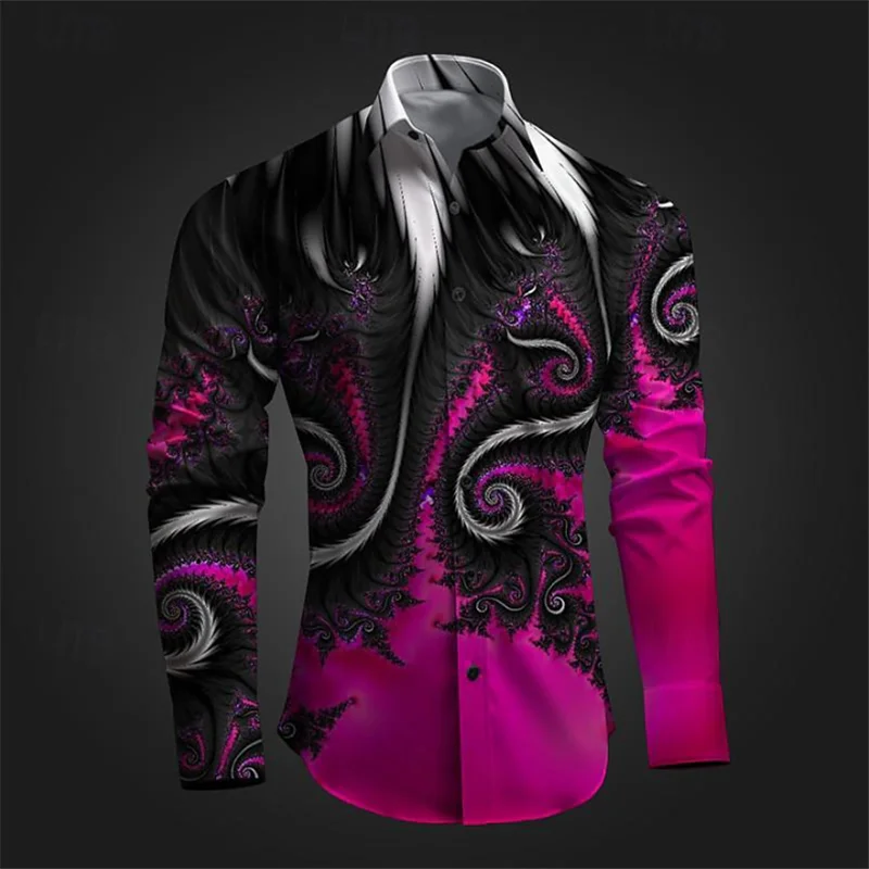 Feather-Abstract-Spring-Summer-Men-s-Patchwork-Long-Sleeve-Button-New ...