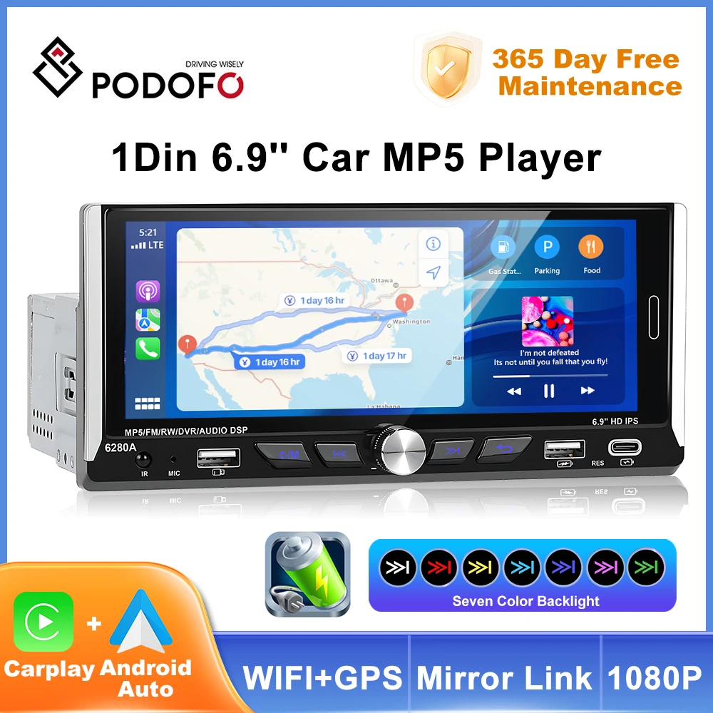 Podofo-android-1-din-gps-auto-stereo-carplay-radio-mp5-player-6-9-mit ...
