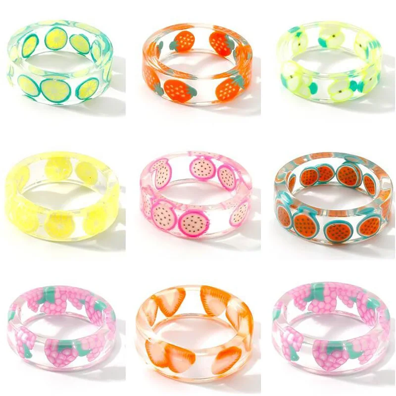 Fruits-Transparent-Rings-For-Women-Girls-Creative-Cute-Colorful-Pattern ...