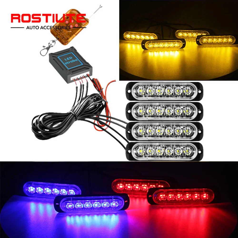12V 24 LED Car Grille Led Strobe Lights Wireless Control Warning ...