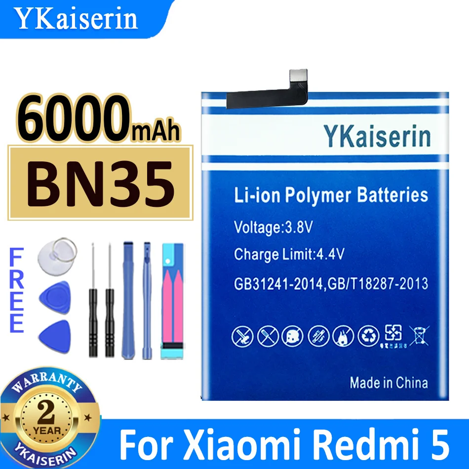 YKaiserin Batería de repuesto para Xiaomi mi BN35, 6000mAh, para Xiaomi ...