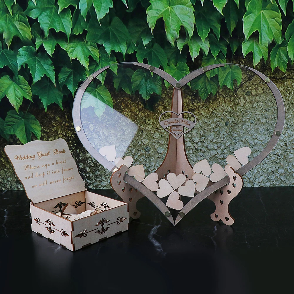 Wedding-Guest-Book-Alternative-Personalized-Hearts-Drop-Top-Frame-Guest ...