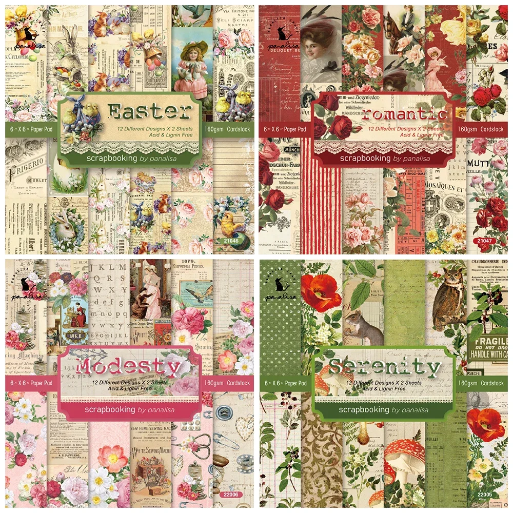 12-Sheets-Floral-Craft-Paper-Scrapbook-Background-Material-Retro-Flower ...