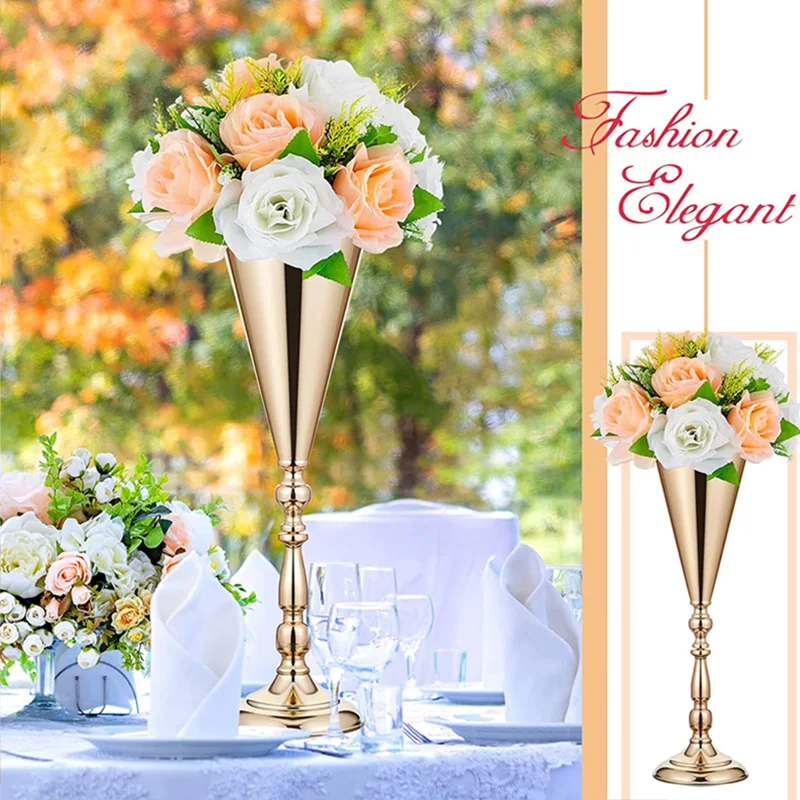 Tall Silver Vases For Centerpieces 28" MERCURY Rose GOLD TRUMPET VASE