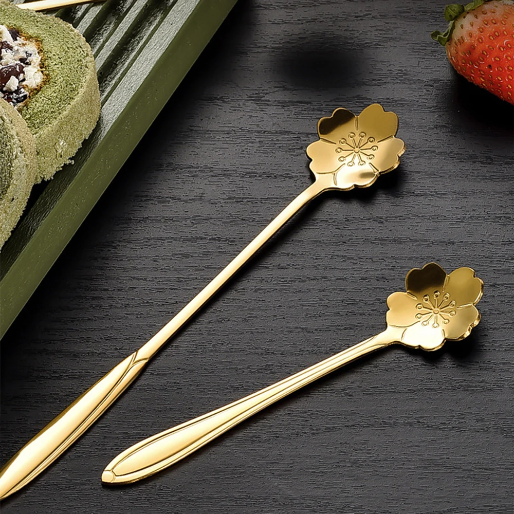 Flower-Shape-Coffee-Spoon-Gold-Stainless-Steel-Dessert-Spoon-Ice-Cream ...