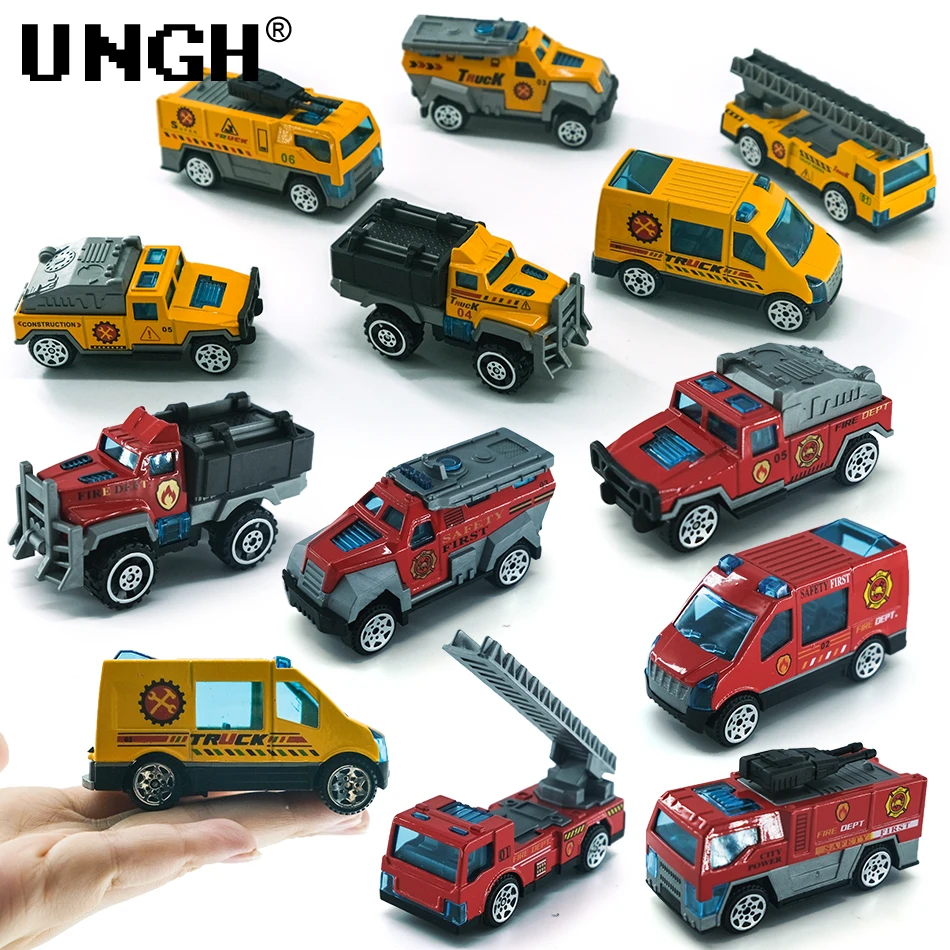 UNGH-6pcs-1-64-Alloy-Diecast-Engineering-Car-Model-Fire-Truck-Excavator ...