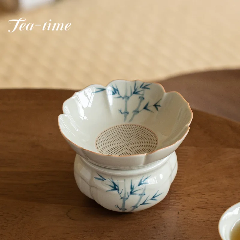 Retro-Ice-Table-Glaze-Ceramic-Tea-Infuser-Holder-Set-Handpainted-Bamboo-Tea-Strainer-Filter ...