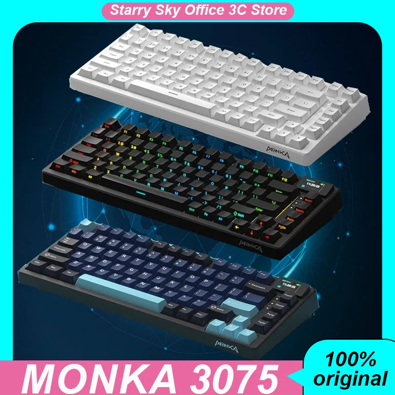 MONKA-3075-Mechanical-Keyboard-PBT-Keycaps-DIY-Color-Screen-Hot-Swap ...