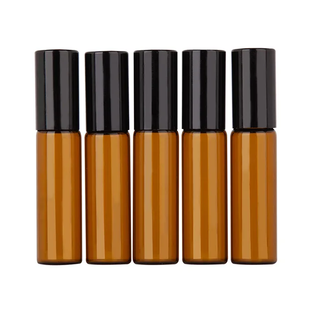 5pcs 3ML 5ML 10ML Amber Roll glass On Roller Bottle with Stainless Steel Refillable Essential ...