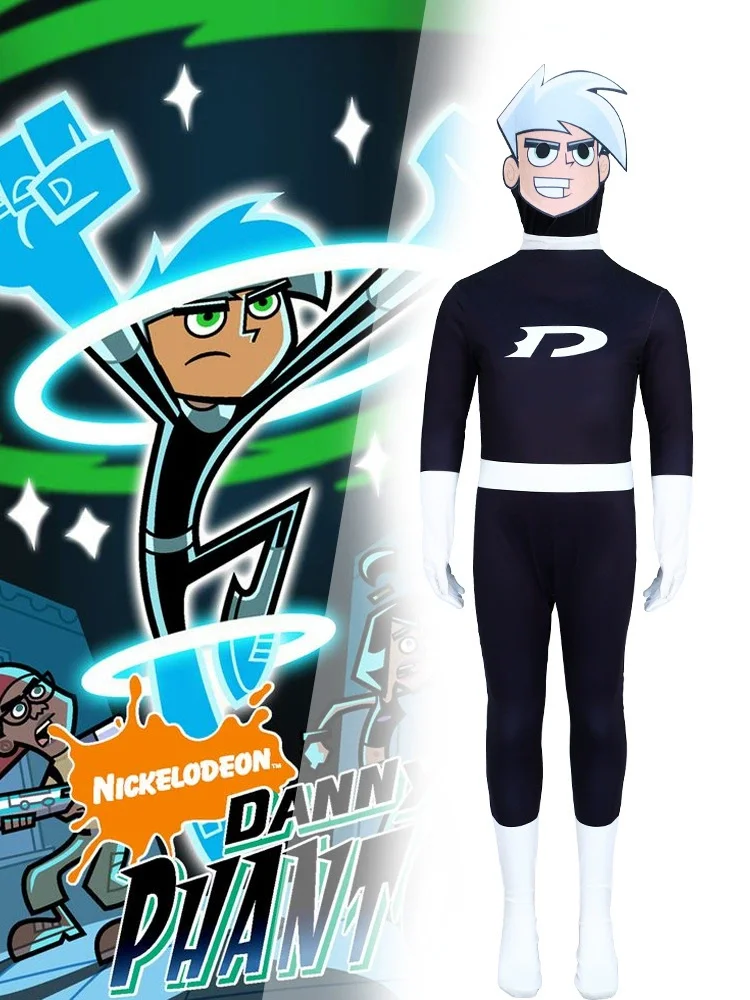 Men Boys Danny Phantom Cosplay Halloween Costume Black&White Color ...