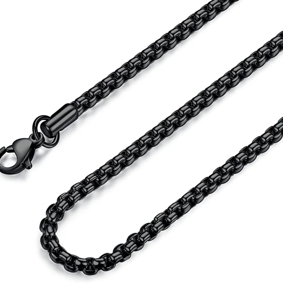 2MM-3MM-4MM-Waterproof-Stainless-Steel-Box-Chains-Necklaces-Black-Rolo ...