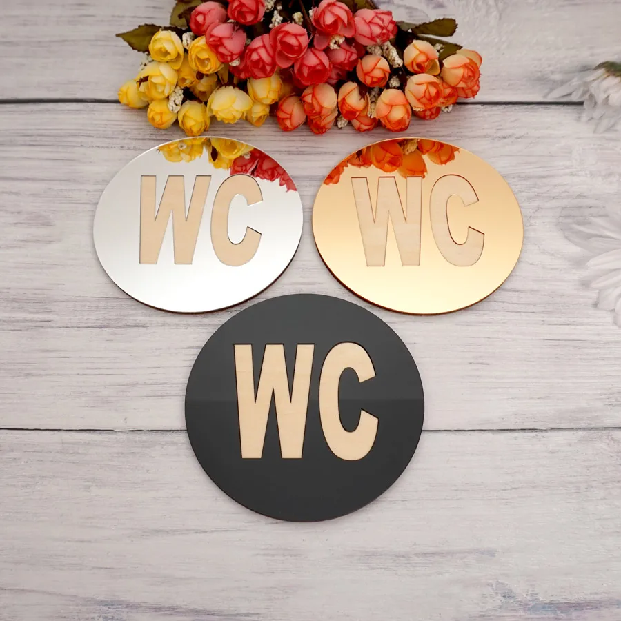 1 pcs WC door Sign Mirror Wall Stickers Self-adhesion Acrylic Sticker ...