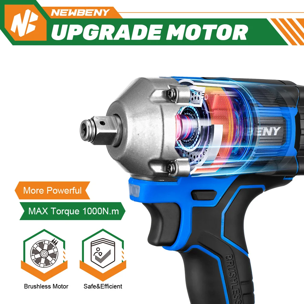 1000N.m Brushless Electric Impact Wrench 1/2 inch 3 Gears Cordless ...