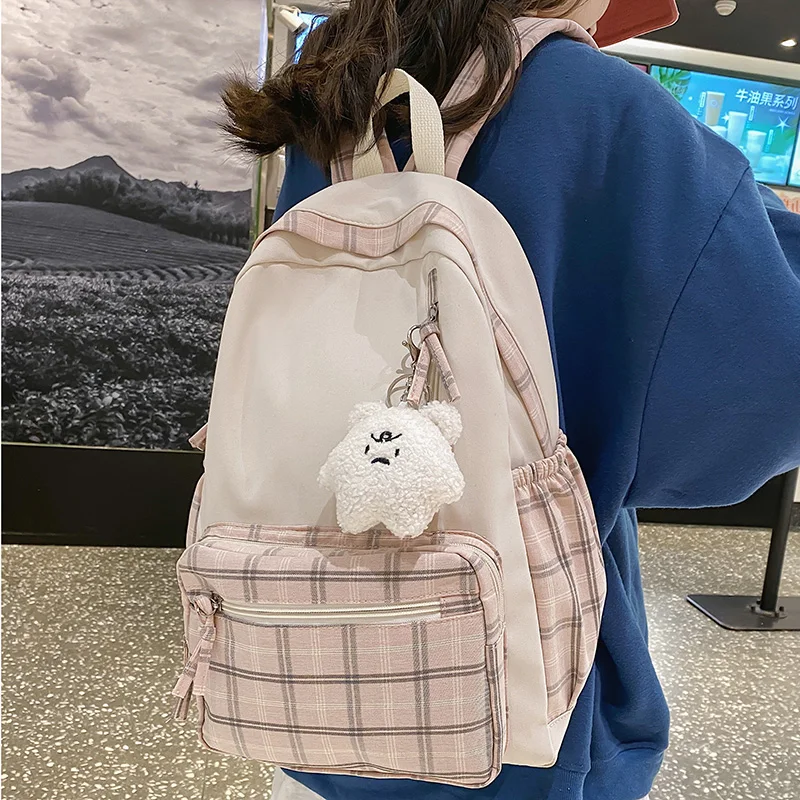 Cute-Girls-Plaid-Backpack-Women-Large-Capacity-Simple-School-Bags-for ...