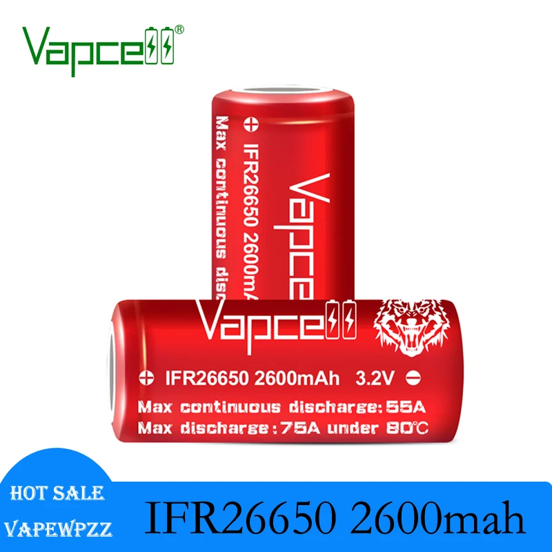 Original Vapcell lifepo4 IFR26650 2600mah Rechargable Battery 55A beat ...