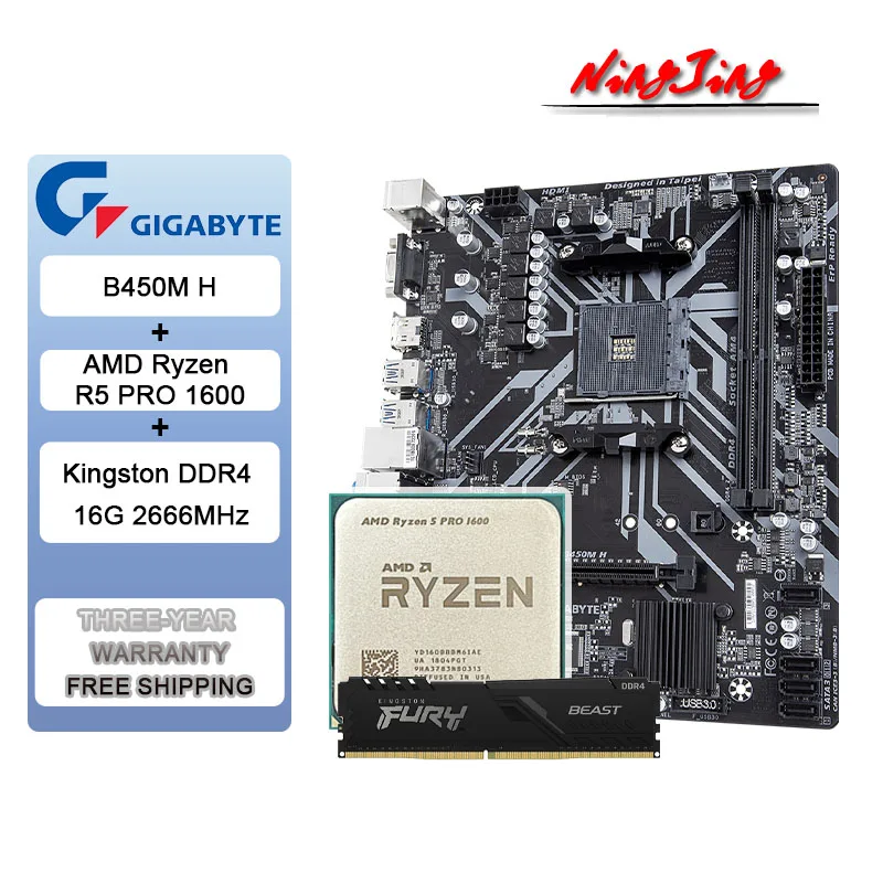 AMD CPU Ryzen 5 PRO 1600 + GIGABYTE B450M H Gaming, placa base ...