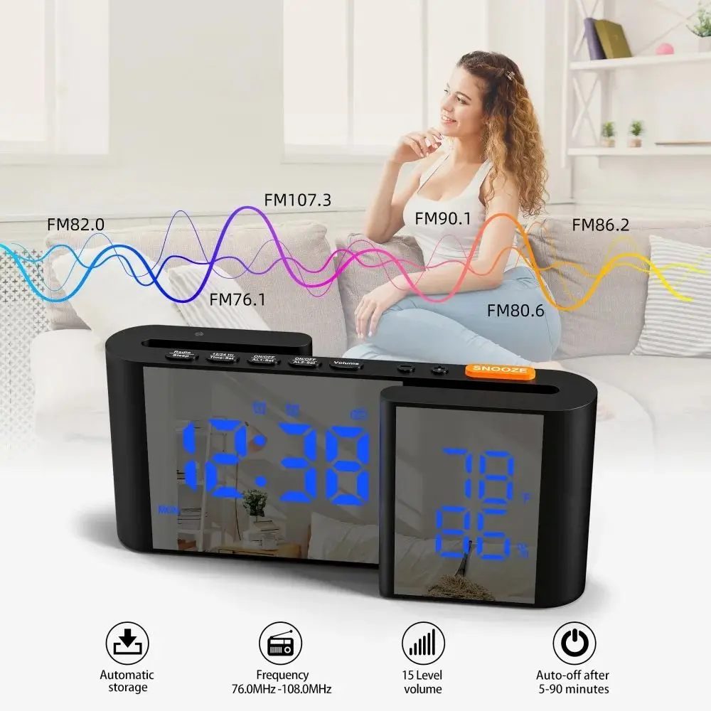 Sleek Bedside Alarm Clock Weather Station with FM Radio & Dual USB ...
