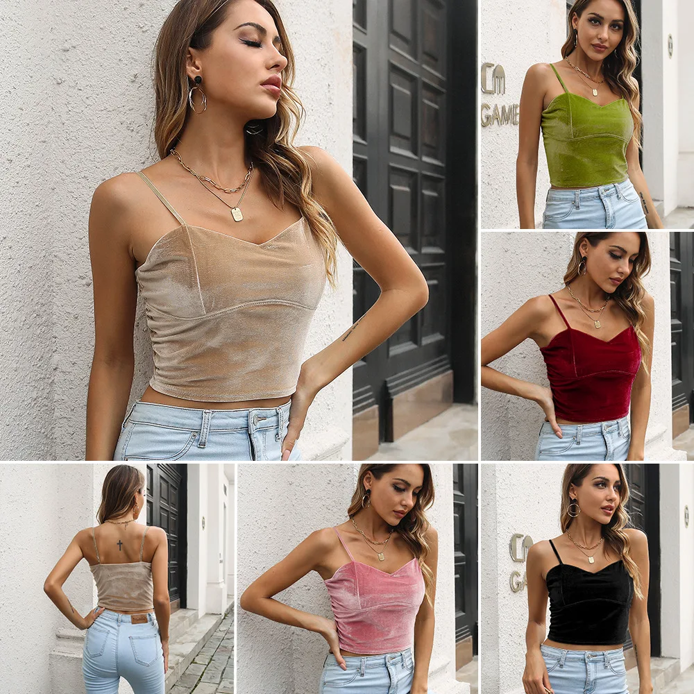 Sexy Tank Top Velvet Halter Crop Tops Women Camis Backless Camisole Fashion Casual Tube Top ...