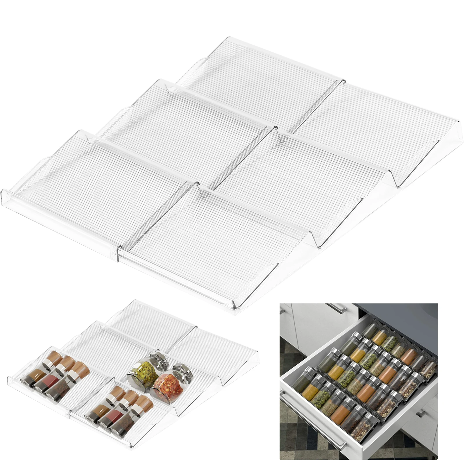 3 Layer Spice Drawer Organizer Expandable Spice Jar Rack Tray Plastic ...
