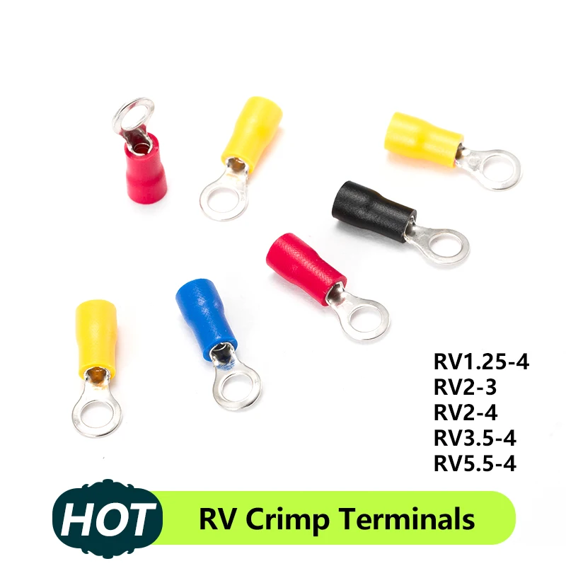 50pcs RV1.25-4 RV2-3 RV2-4 RV3.5-4 RV5.5-4 Wire Crimp Terminal Splice ...