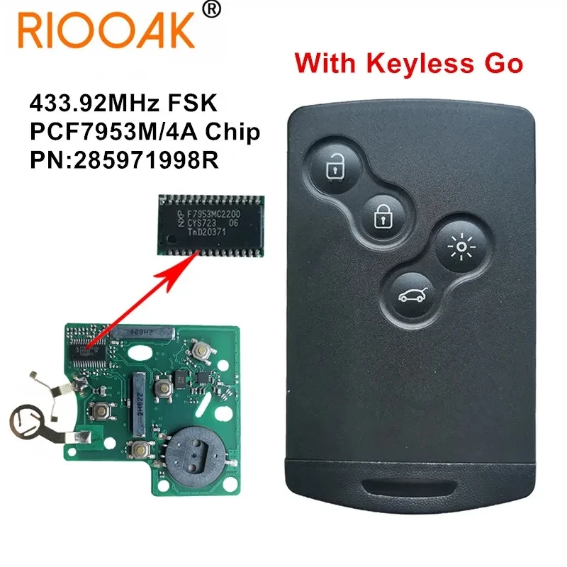 285971998R-PCF7953M-4A-Chip-433-MHZ-Keyless-Smart-Key-For-Renault-Clio ...