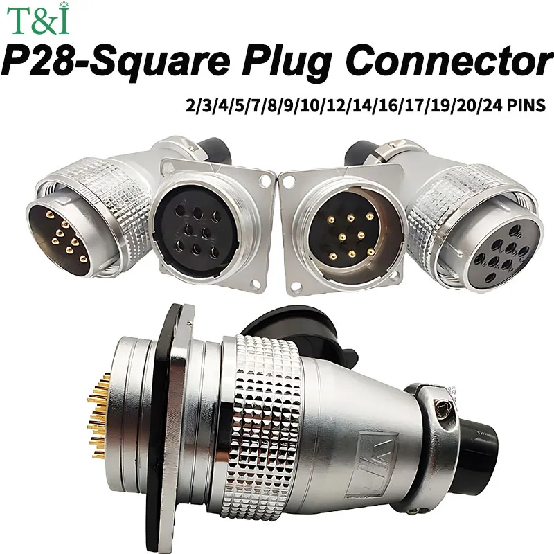 1PCS P28 Aviation Connector Male/Female 2 24 Pin Butt Joint Square Plug ...