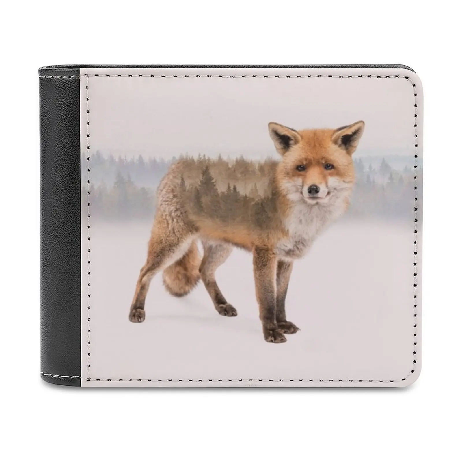 Fox-Double-Exposure-Leather-Wallet-Men-Classic-Black-Purse-Credit-Card ...