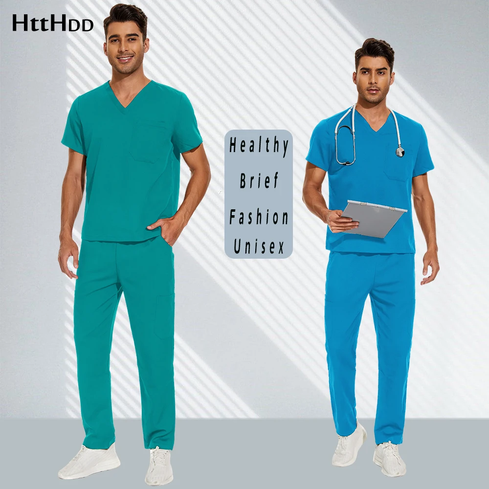 Women-Men-Workwear-Operating-Room-Uniform-Short-Sleeve-V-neck-Tops ...