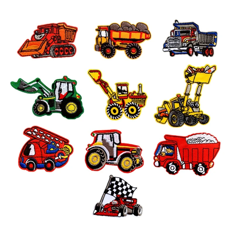 10Pcs-DIY-Engineering-Vehicle-Excavator-Embroidery-Fabric-Clothes ...