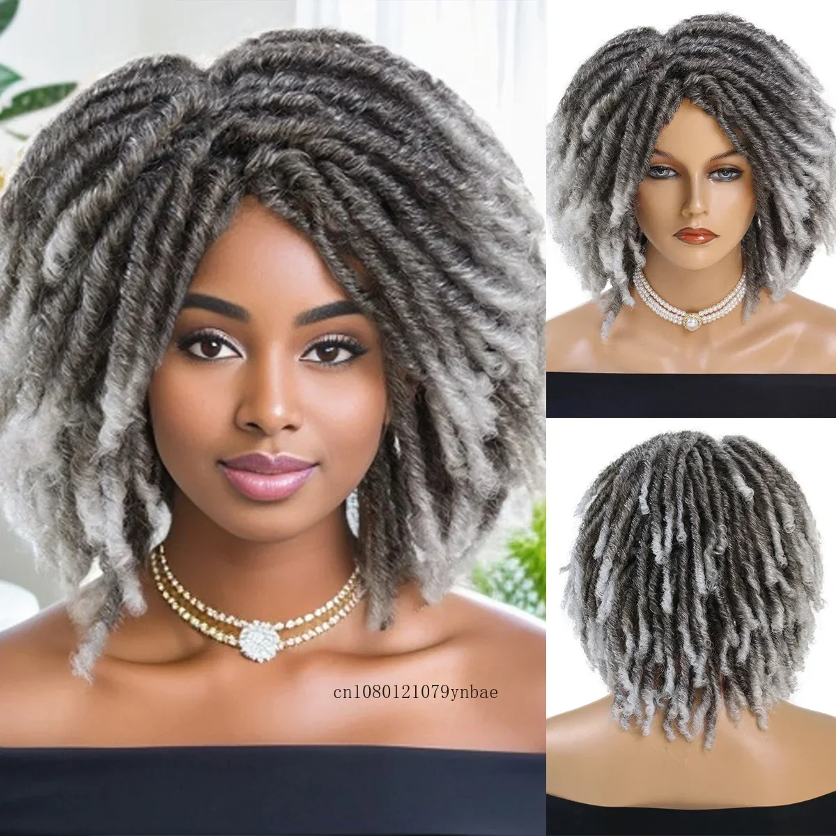 Ombre Grey Braided Synthetic Wigs for Black Women Short Afro Curly Old ...