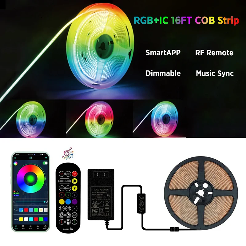 DC24V-WS2811-COB-LED-Strip-576leds-Bluetooth-App-Control-RGBIC-Smart ...